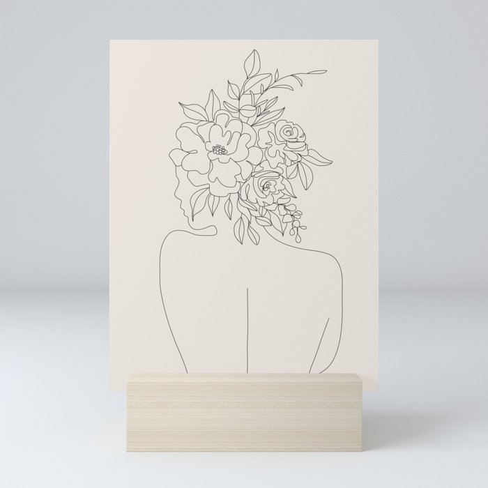 Woman With Flowers Minimal Line I Mini Art Print By Nadja Society6