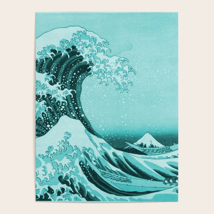 Aqua Blue Japanese Great Wave off Kanagawa by Hokusai Poster by ...