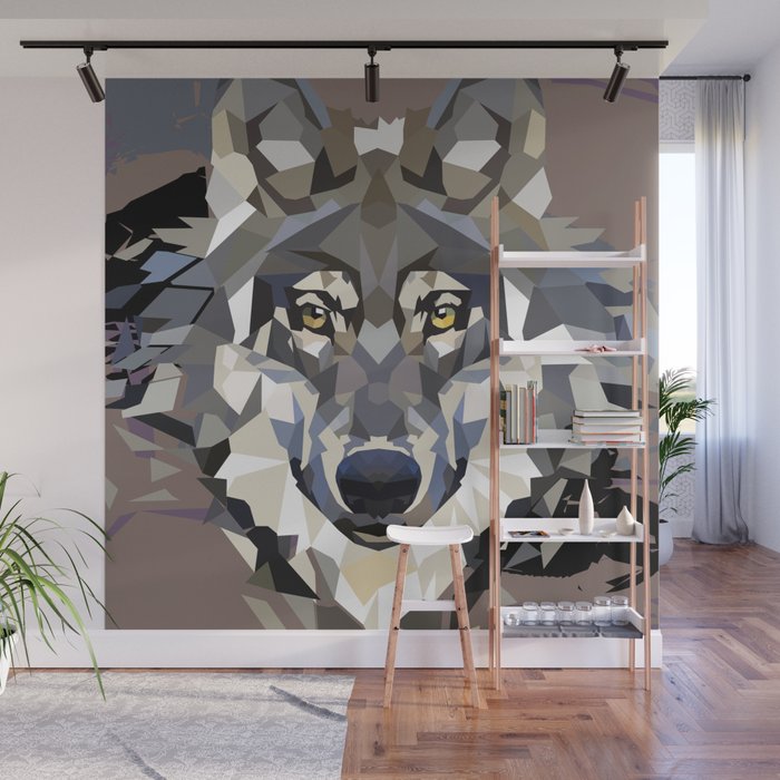 Wolf Low Poly Art Print Wall Mural by MAKIsketch | Society6