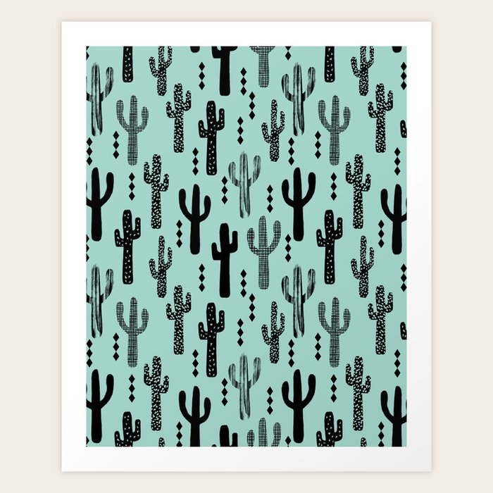 Cactus pattern print mint black minimal geometric modern illustration ...