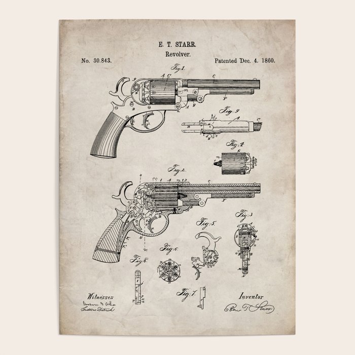 Western Revolver Patent - Antique Firearm Art - Antique Poster by ...