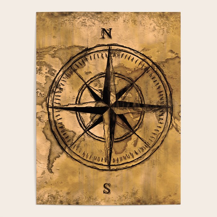 Destinations - Compass Rose and World Map Poster by OnlineGifts | Society6