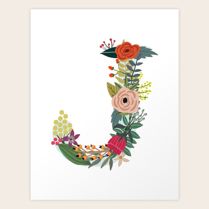 Monogram Letter J Art Print by Mia Charro | Society6