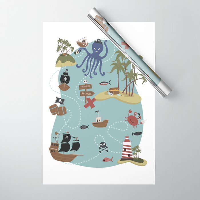 Craft Supplies & Tools Gift Wrap Treasure Map wrapping Paper Pirate ...