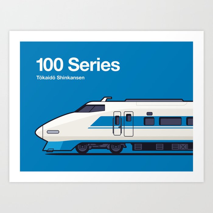 100 Series Shinkansen Bullet Train Side Blue Art Print by neotokyo ...