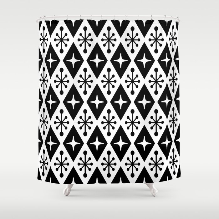 Mid Century Modern Atomic Starburst Pattern 125 Black And White Shower