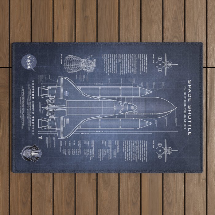 NASA Space Shuttle Blueprint in High Resolution (dark blue) Outdoor Rug ...