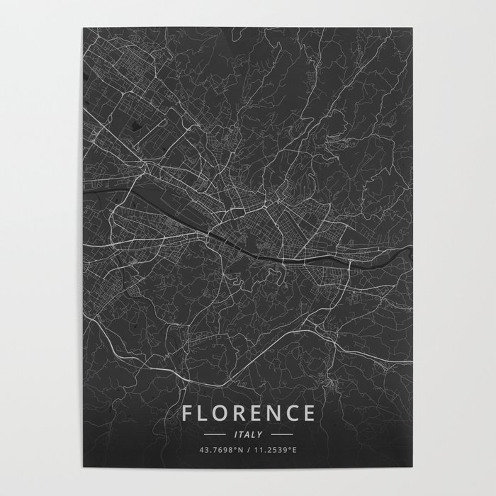 Florence, Italy - Dark Map Poster by Designer Map Art | Society6