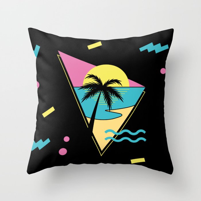 Memphis Pattern 42 80s 90s Retro Palm Tree Summer Throw Pillow