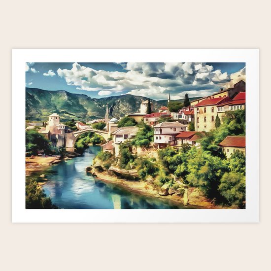 Art & Collectibles Gouache decor Bosnia original Old bridge painting ...