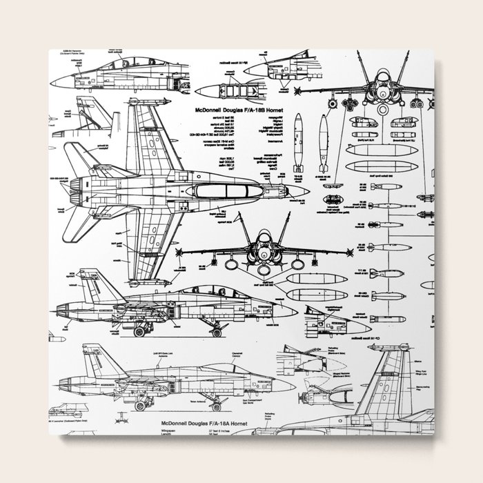 F-18 Blueprints Metal Print by Thin Line Studio | Society6
