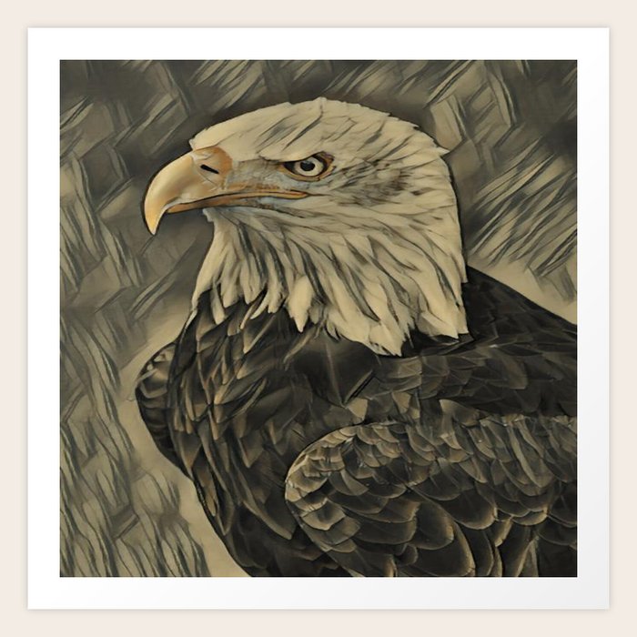Bald eagle colored pencil drawing descending style Art Print by Perfect ...