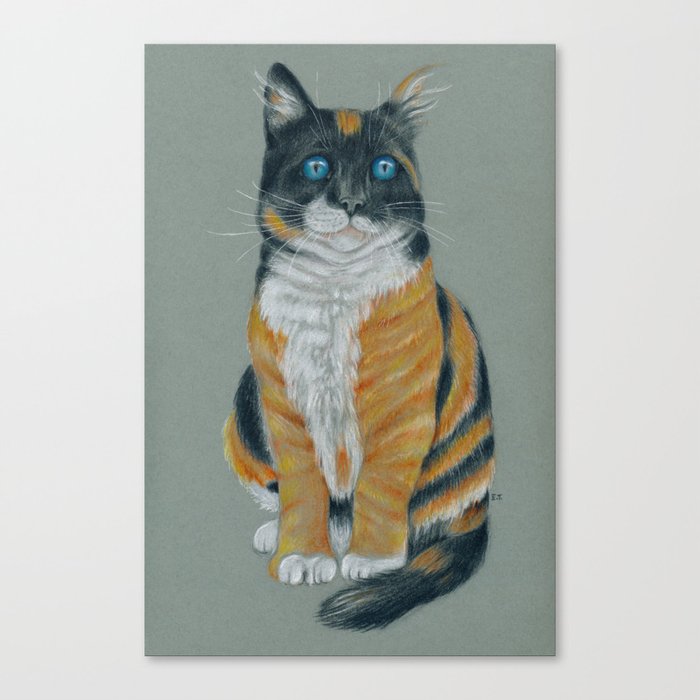 Calico Cat Cartoon Colored Pencil Drawing Canvas Print by Seven Sirens ...