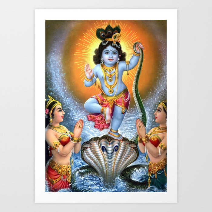 Lord Krishna Dancing on Snake Kaliya Art Print by walltowall | Society6