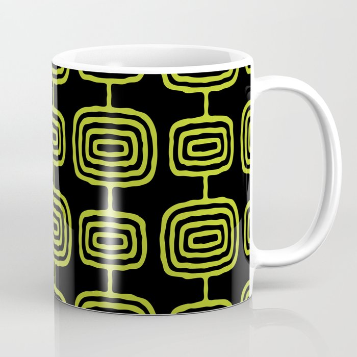 Mid Century Modern Atomic Rings Pattern Black and Chartreuse Coffee Mug ...