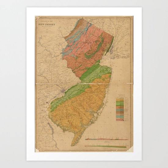 Vintage Geological Map of New Jersey (1889) Art Print by BravuraMedia ...