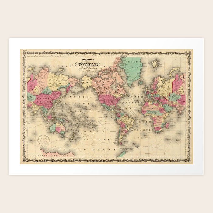 Vintage Map of The World (1860) Art Print by BravuraMedia | Society6