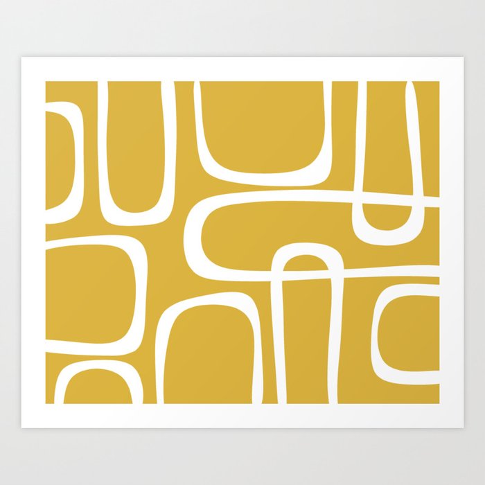 Midcentury Modern Loops Pattern in White and Light Mustard Art Print by ...