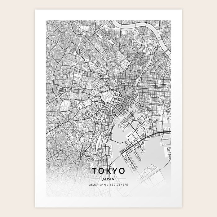 Digital Prints Prints Art & Collectibles Minimalist map print of Tokyo ...