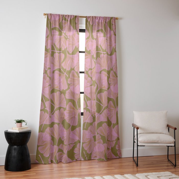 Pink Ginkgo Leaf Pattern Sheer Curtain by forgetme | Society6