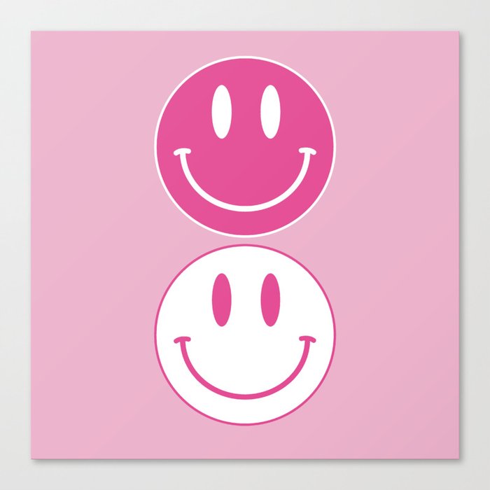 Large Pink and White Smiley Face - Preppy Aesthetic Decor Canvas Print ...