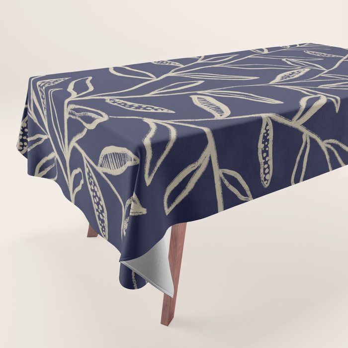 Navy Blue Patterned Leaves Tablecloth by Alisa Galitsyna | Society6