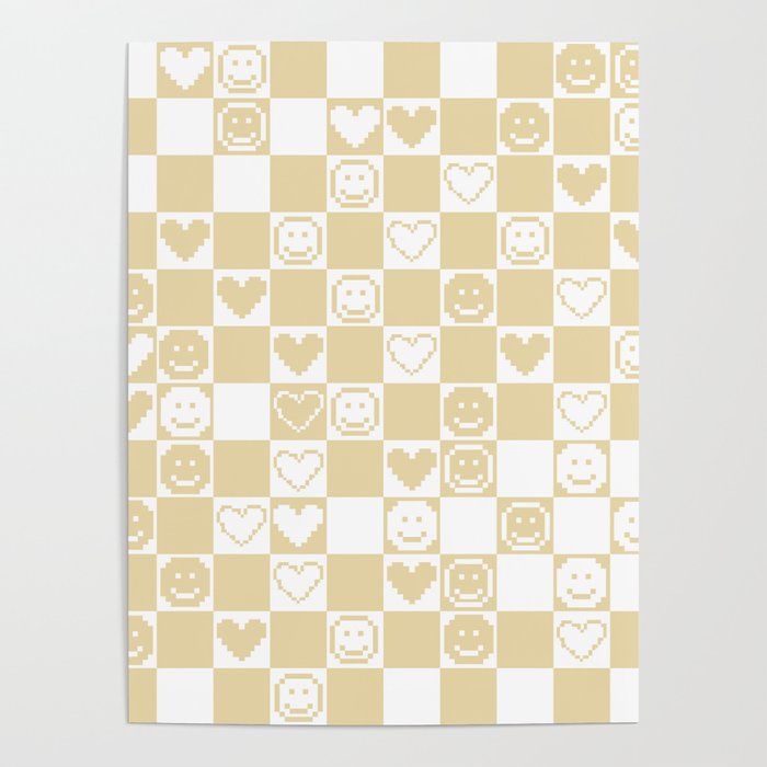 Checkered Smiley Faces & Hearts (PIXEL ART) Poster by tartagain | Society6