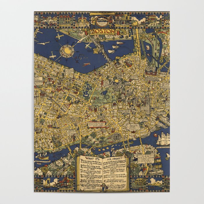 Boston Map - Vintage Illustrated Map Poster by nobel-art | Society6