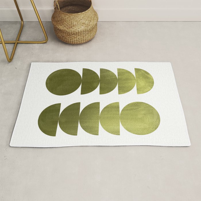 Olive green mid century shapes Rug by Whales Way | Society6