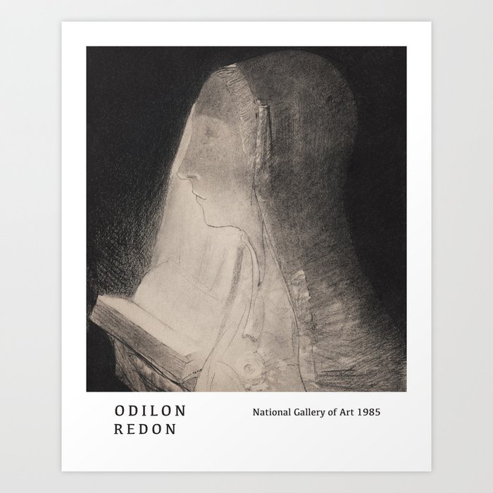 Odilon Redon Black And White Pastel Woman Portrait Scandinavian Neutral