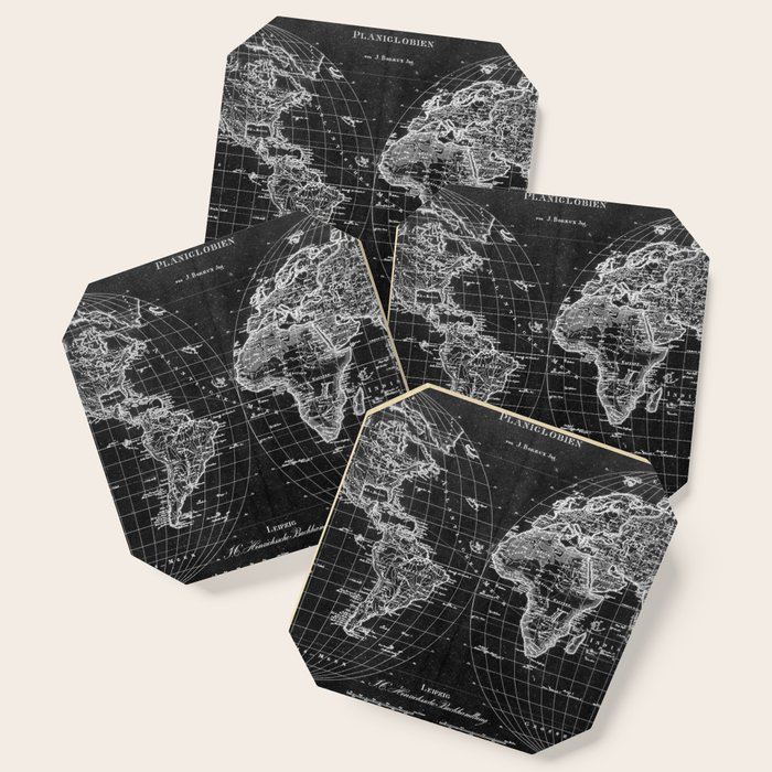 Black and White World Map (1827) Inverse Coaster by BravuraMedia | Society6