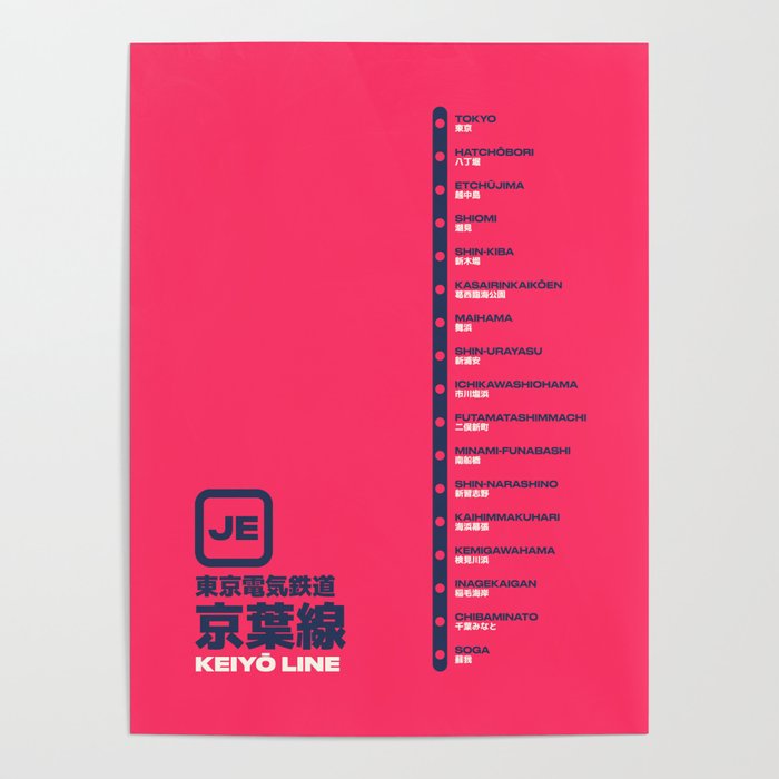 Keiyo Line Tokyo Train Station List Map - Red Poster by neotokyo | Society6