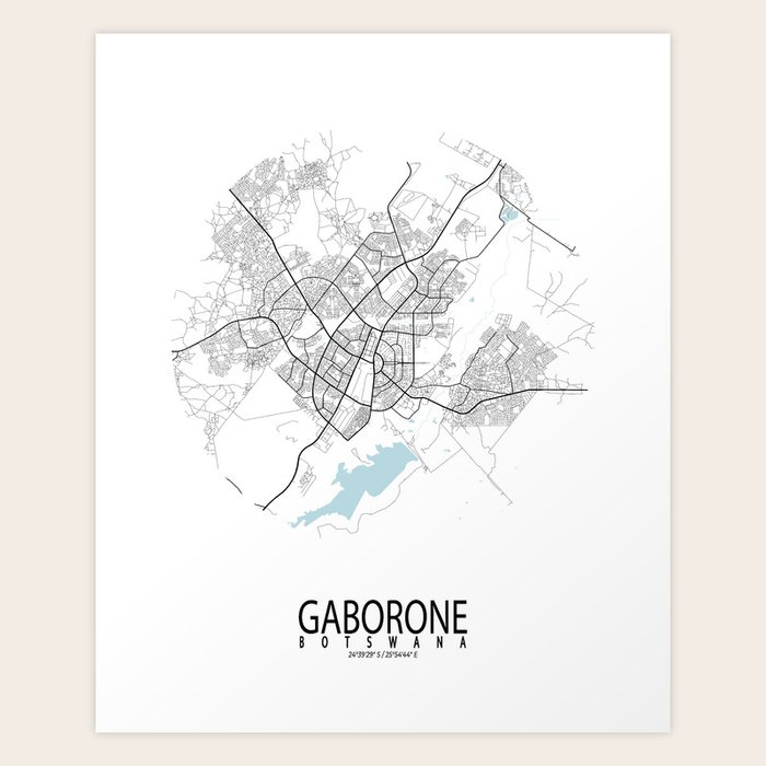 Gaborone City Map of Botswana - Circle Art Print by deMAP Studio | Society6