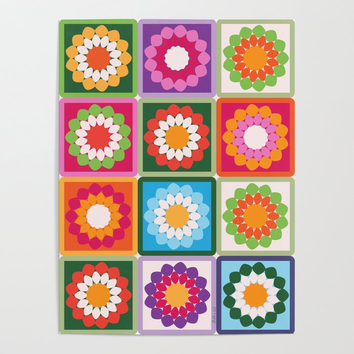 Colorful Granny Square Patchwork Poster by Bobbie Val | Society6