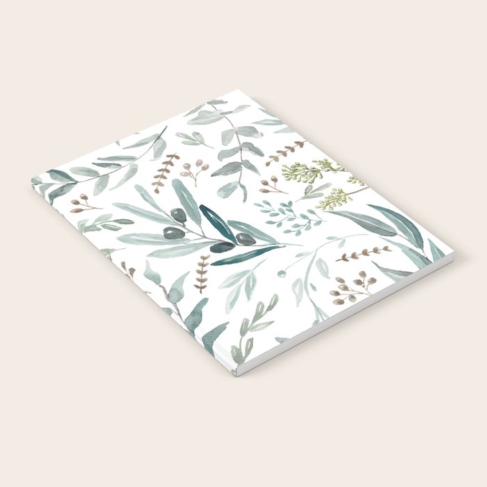 Botanical Eucalyptus Leaves Pattern Notebook by Anis Illustration ...