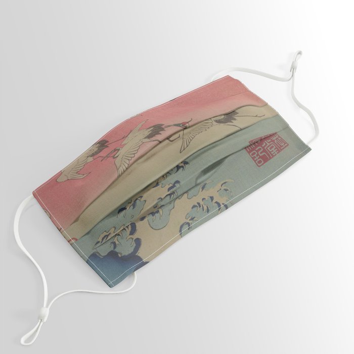 Japanese Ocean WAVE and CRANES Flying Face Mask by SC Art | Society6