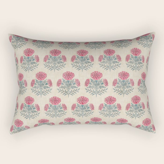 Marigold - pink and teal on linen Rectangular Pillow by Byre Wilde ...