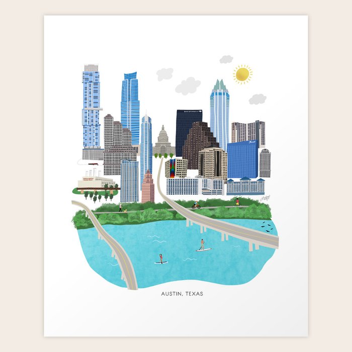 Austin Skyline Illustration Art Print by Lindsey Kay Co | Society6
