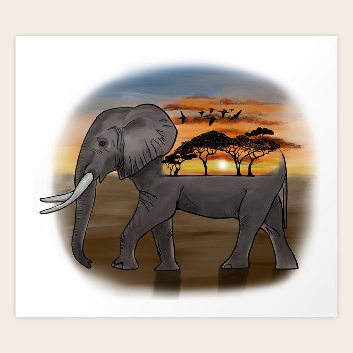 Baby African Elephants In Sunset