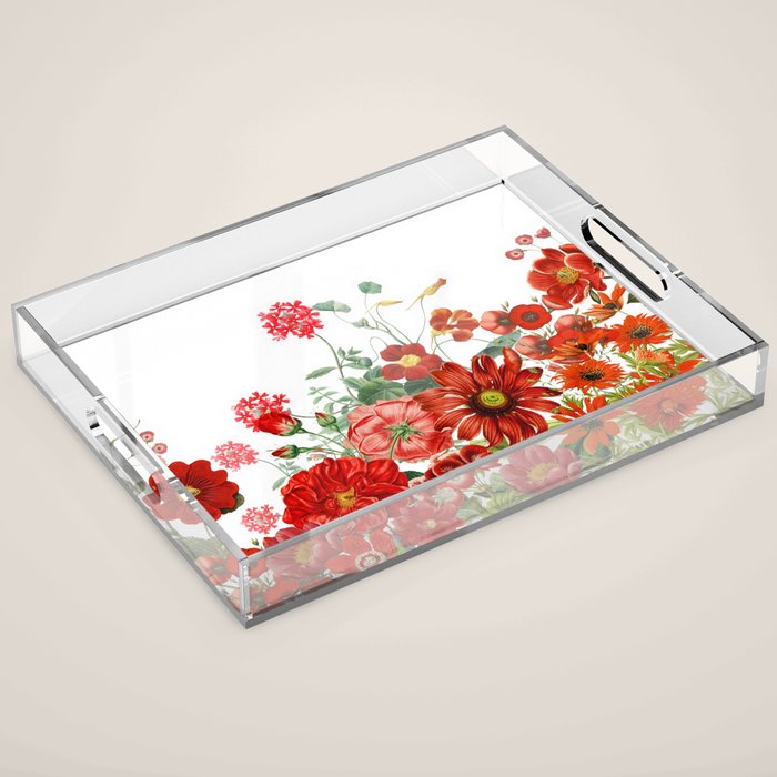 Kitchen & Dining Dining & Serving Red Flower Acrylic Trays etna.com.pe