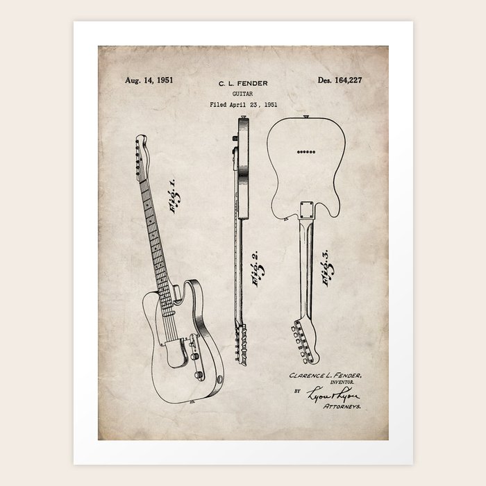 Electric Guitar Patent - Guitar Player Art - Antique Art Print by ...