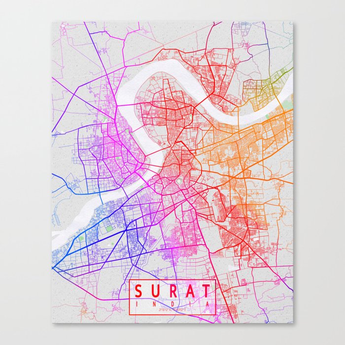 Surat City Map of Gujarat, India - Colorful Canvas Print by deMAP ...