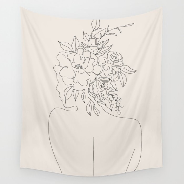 Woman With Flowers Minimal Line I Wall Tapestry By Nadja Society6