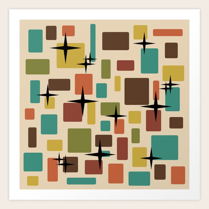 Mid Century Modern Disarrayed Bricks Multicolored Art Print by Kay ...