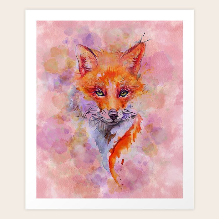Painting Fox Art Print with Mat~ Colorful Fox Painting~ Acrylic Wall ...