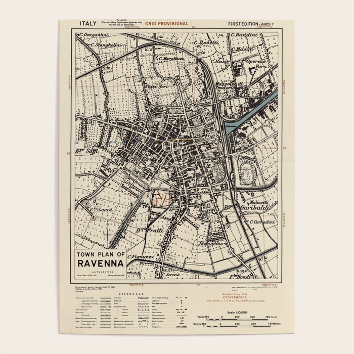 Vintage Map of Ravenna Italy (1943) Poster by BravuraMedia | Society6