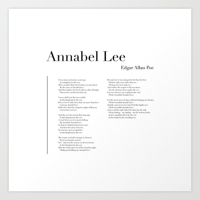 Annabel Lee by Edgar Allan Poe Art Print by Wise Magpie Prints | Society6