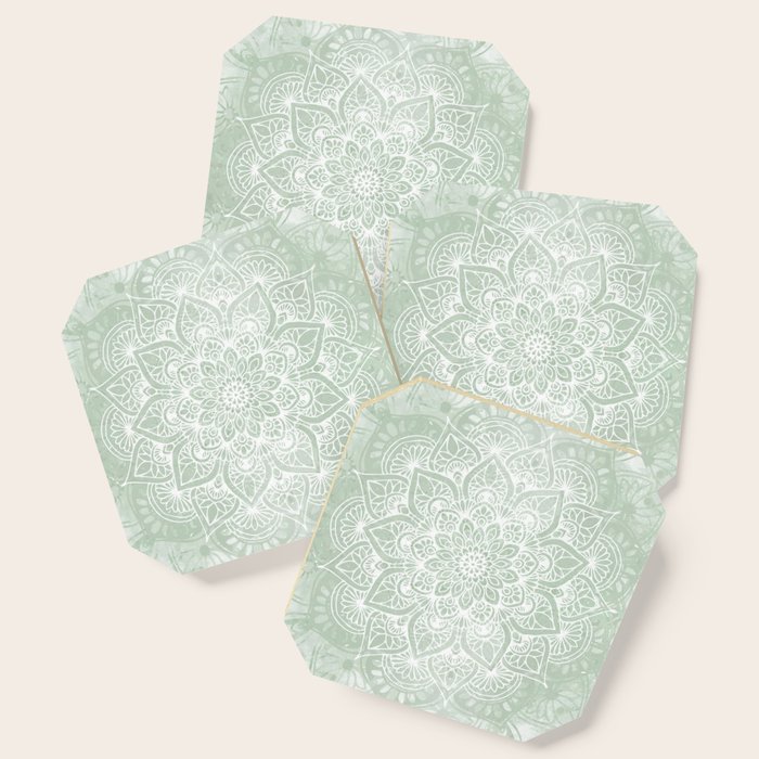 Mandala, Yoga Love, Sage Green, Boho Print Coaster by Megan Morris ...