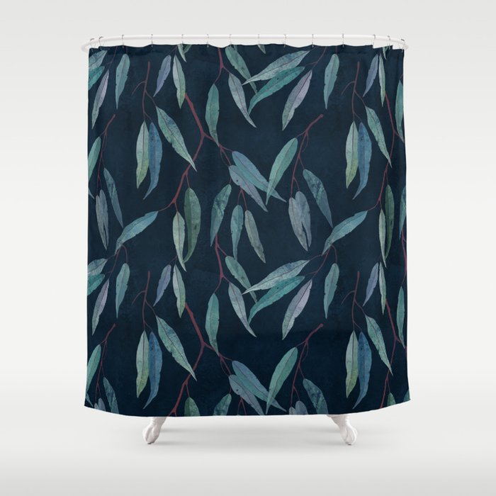 Eucalyptus Leaves On Indigo Blue Shower Curtain By Lavish Season Society6