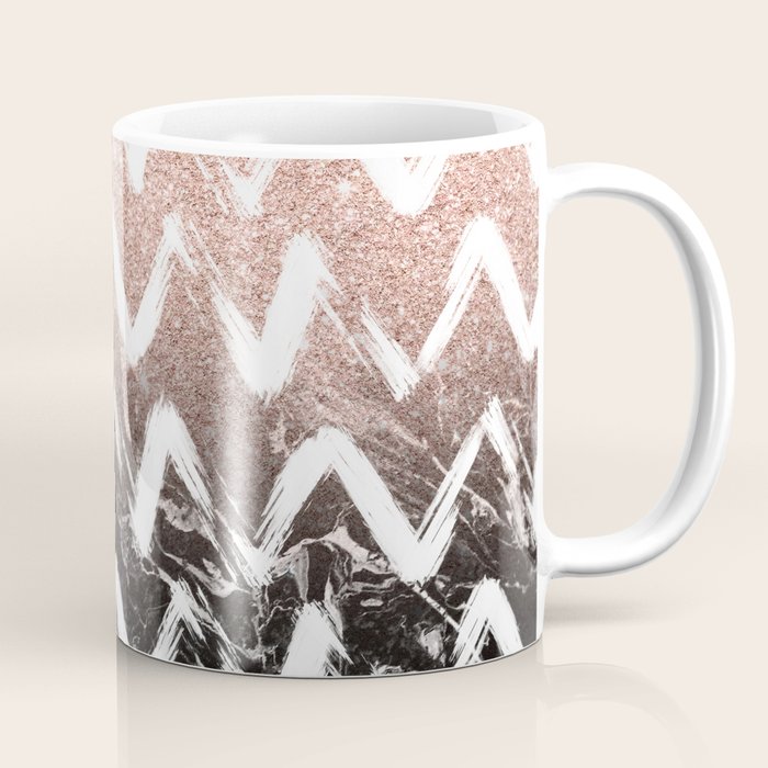 Modern Faux Rose Gold Glitter Black Marble Chevron Coffee Mug By Audrey
